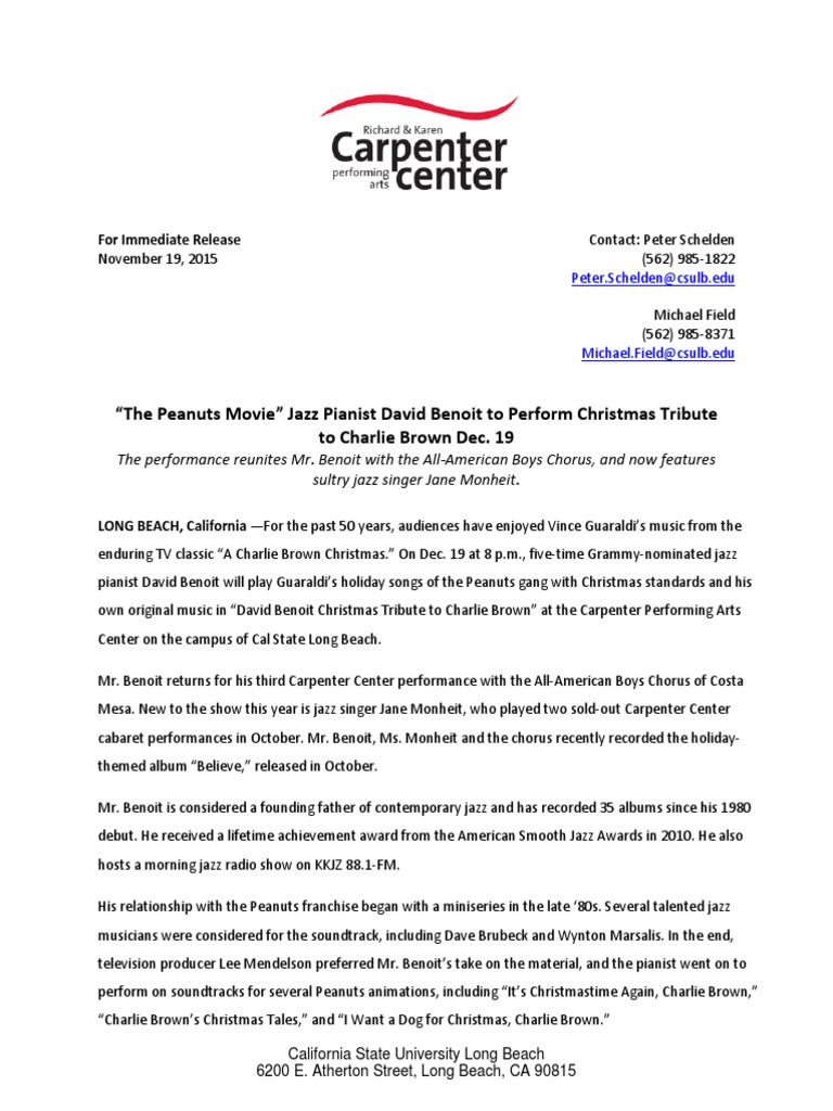 "The Peanuts Movie" Jazz Pianist David Benoit To Perform Christmas ...