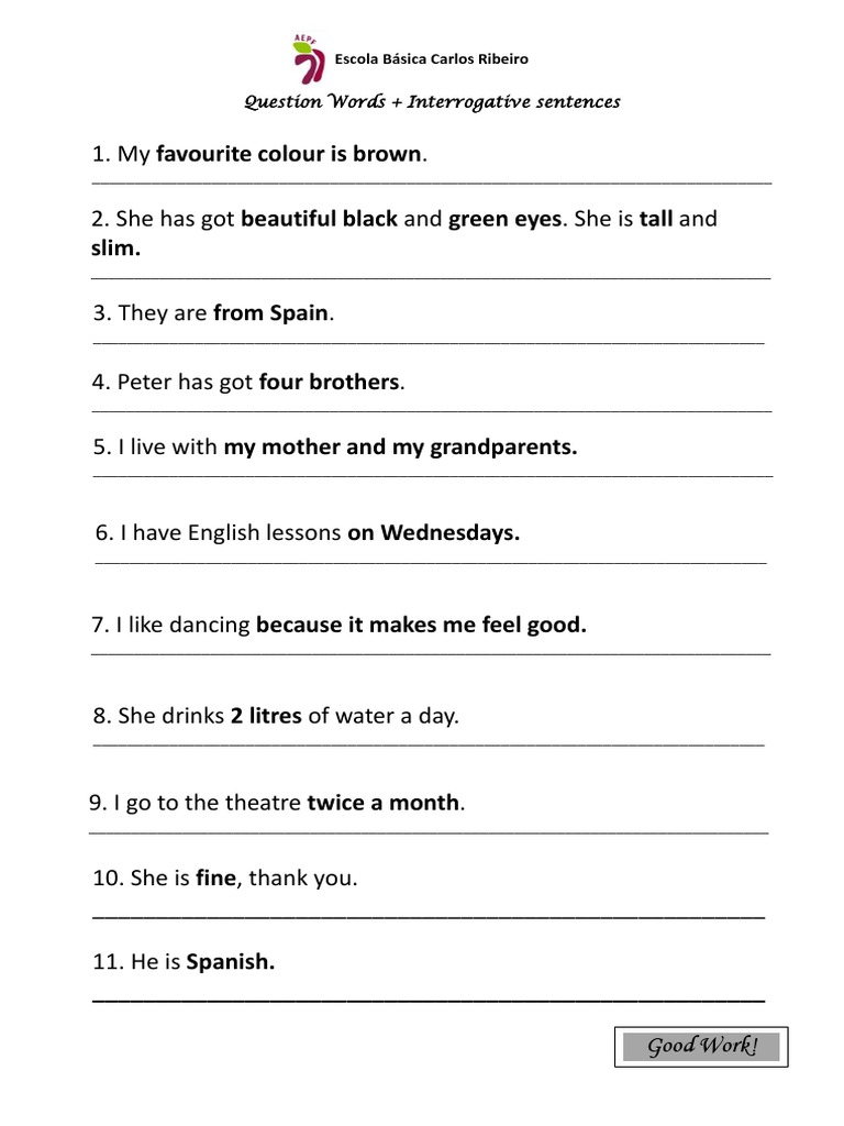 Worksheet - Question Words | PDF