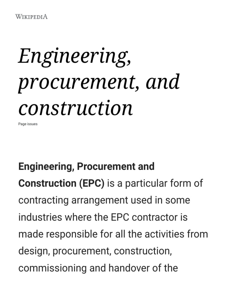 Engineering, Procurement, and Construction - Wikipedia | PDF | Real ...
