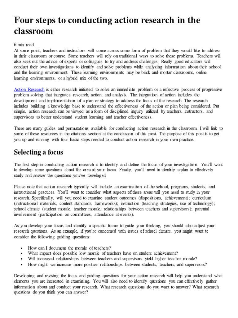 Four Steps for Classroom Action Research | PDF | Action Research | Teachers