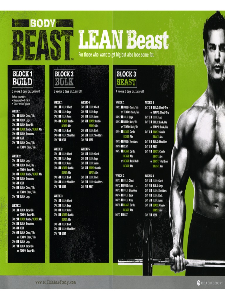 Body Beast Workout Schedule (Lean Beast) PDF | PDF
