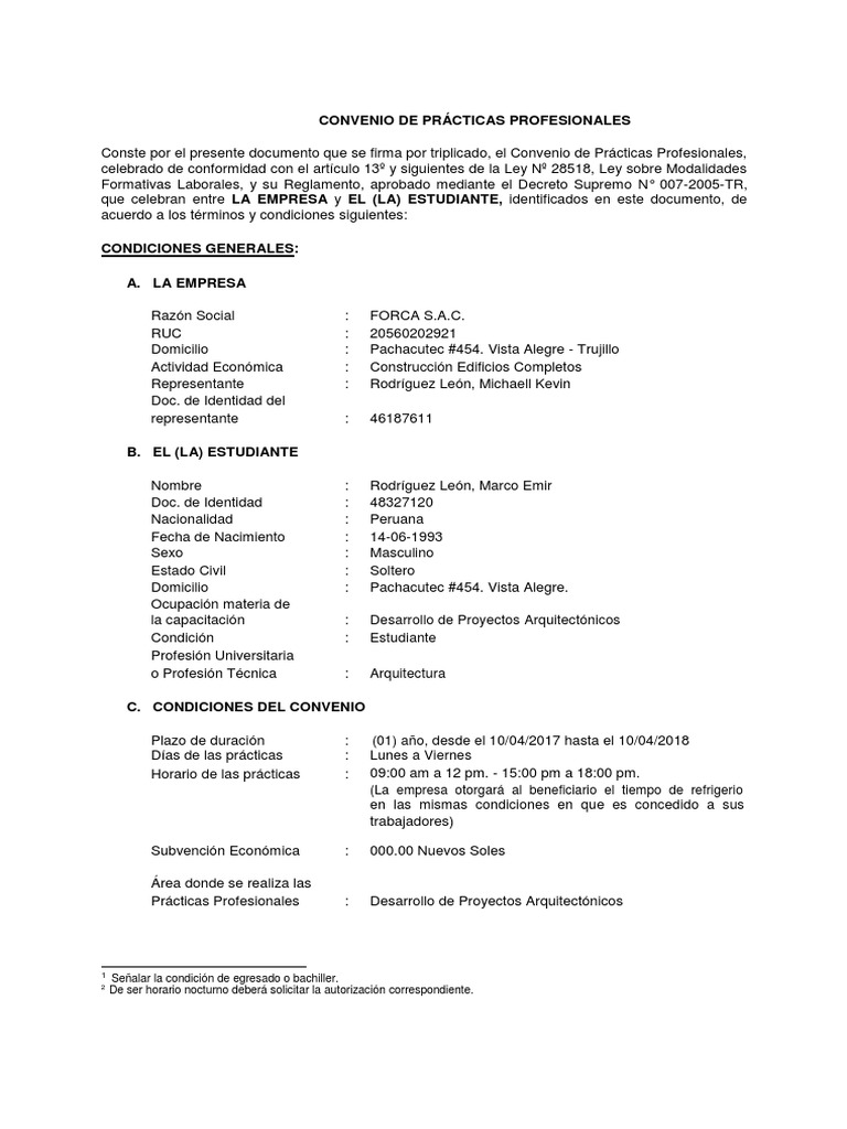 Modelo de Convenio Practicas Profesionales-STK.1 | PDF | Desarrollo ...