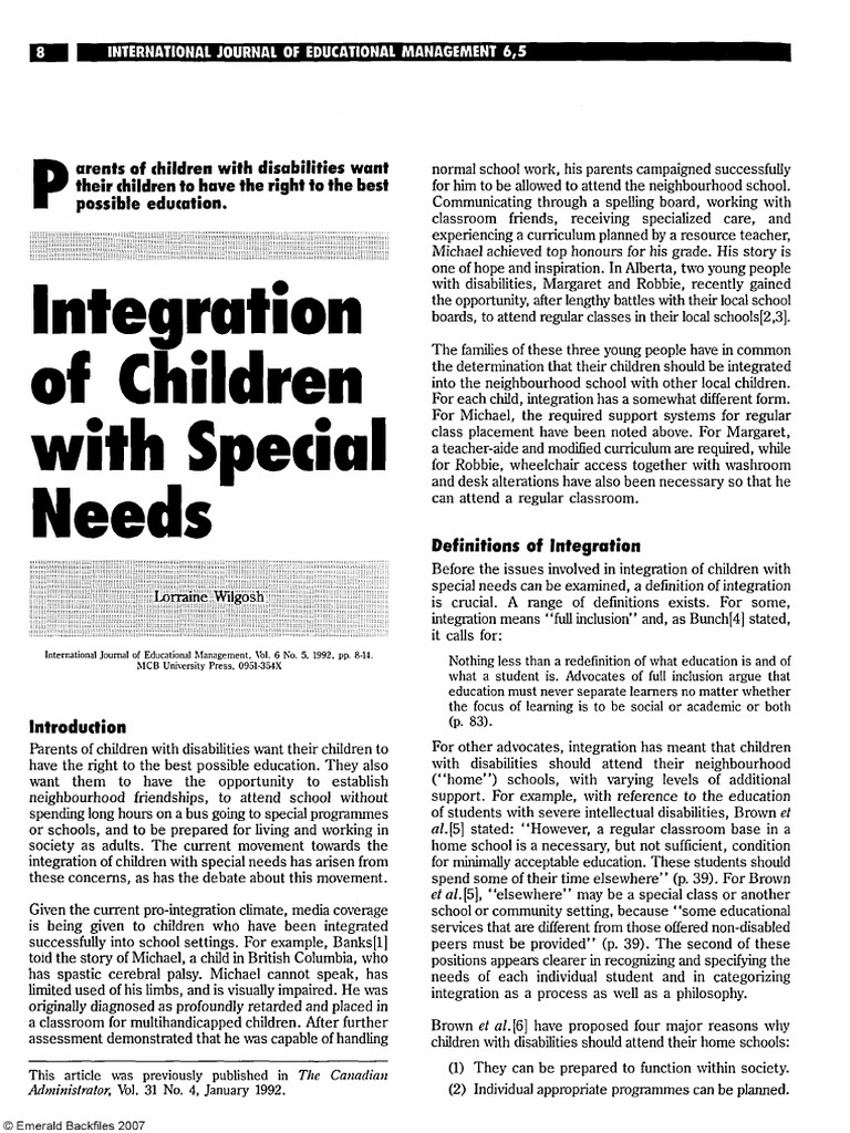 Integration of Children With Special Needs | PDF | Special Education ...