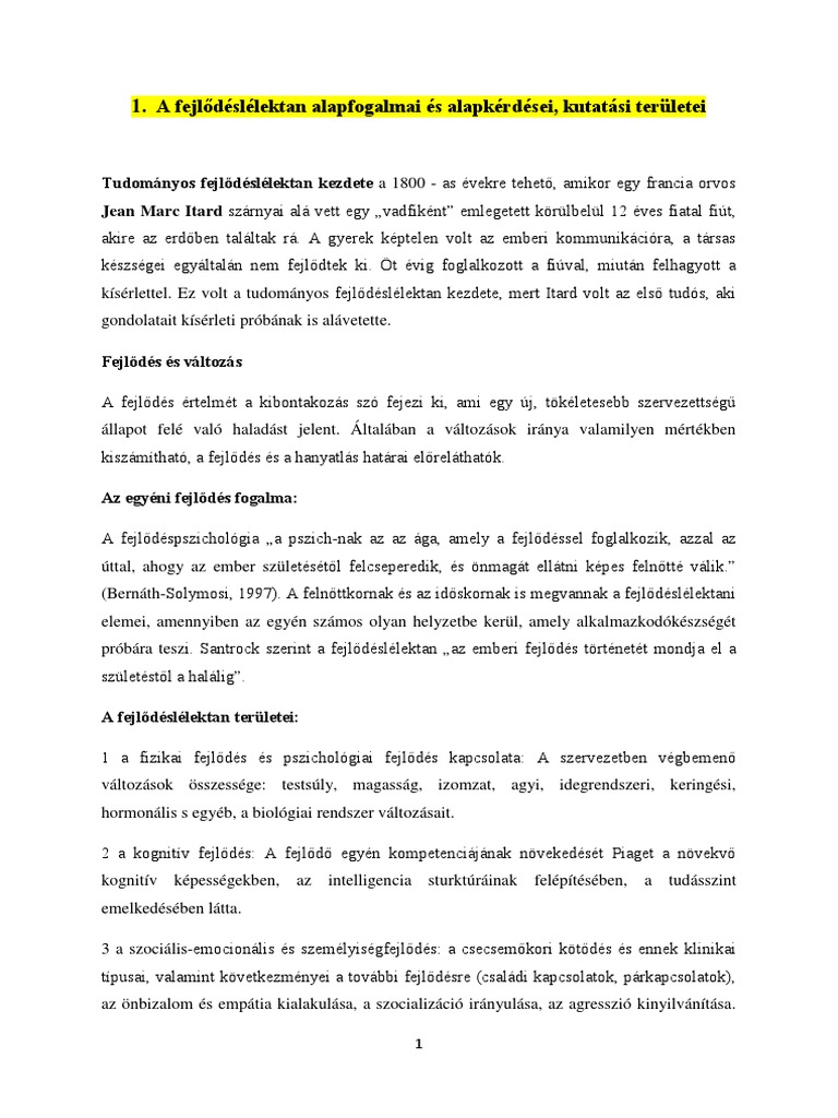 A Fejlődéslélektan Alapfogalmai | PDF