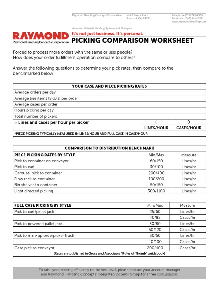 Picking Comparison Worksheet | PDF | Business Process | Supply Chain ...