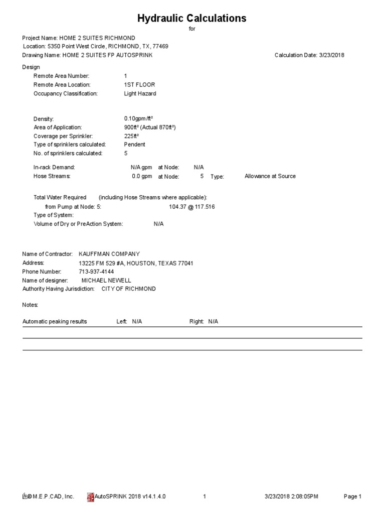 Hydraulic Calculation | PDF | Fire Sprinkler System | Valve