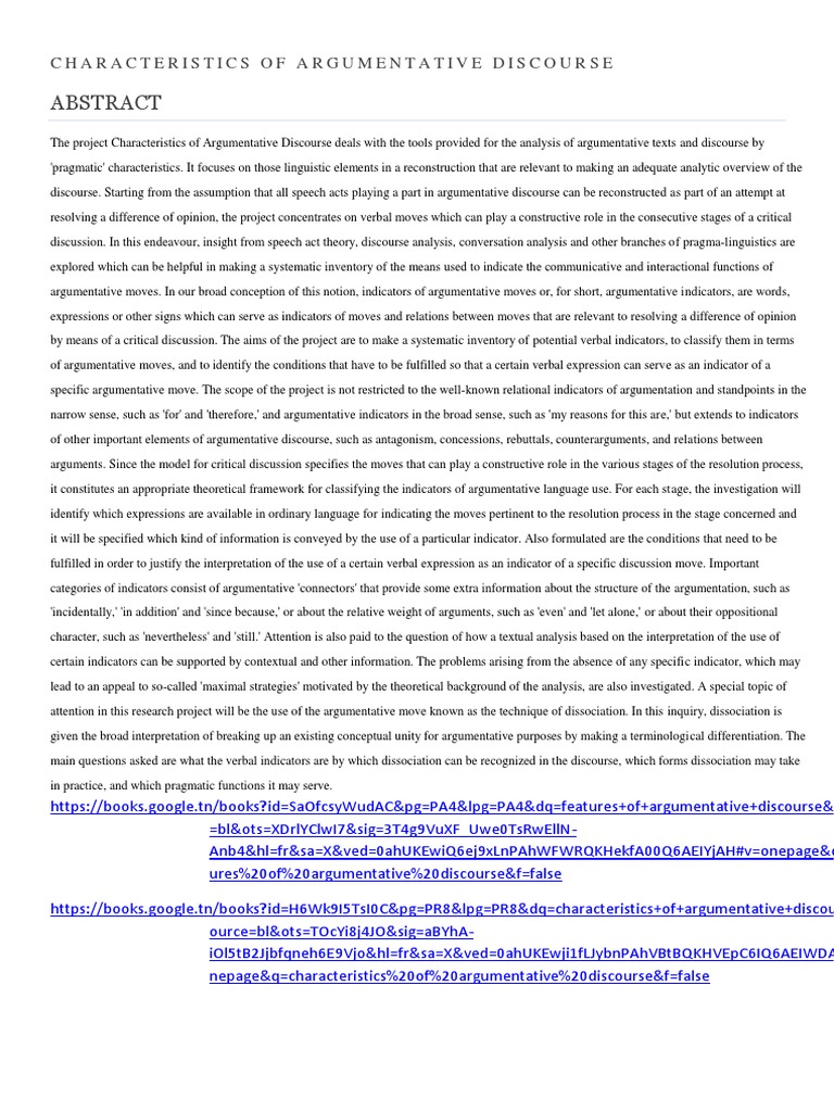 Characteristics of Argumentative Discourse | PDF | Discourse | Analysis
