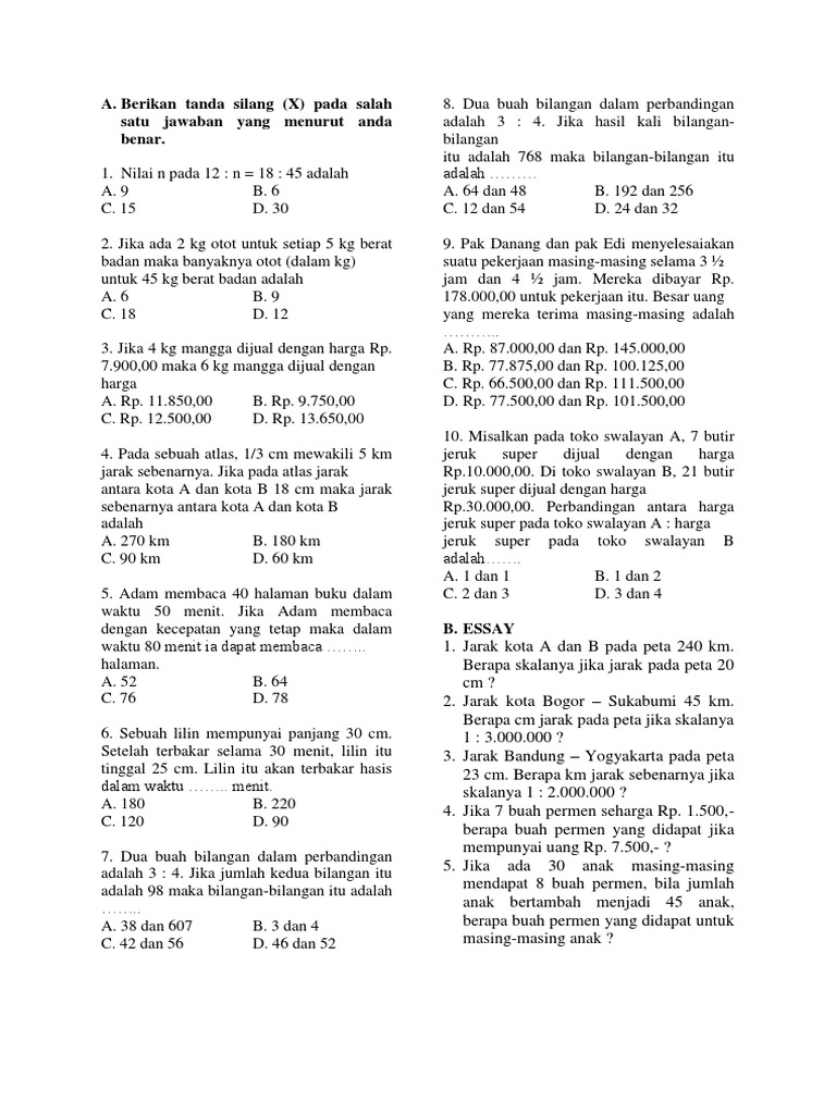Soal Skala Dan Perbandingan Kelas Vii | PDF