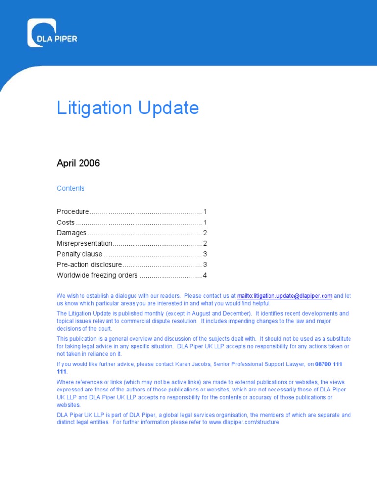 Litigation Update April 2006 | PDF | Judgment (Law) | Damages