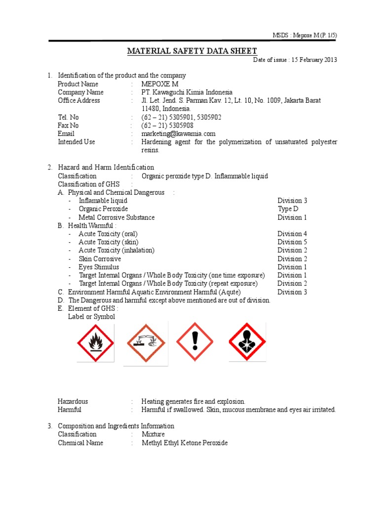 Msds Mepoxe m | Toxicity | Hydrogen Peroxide