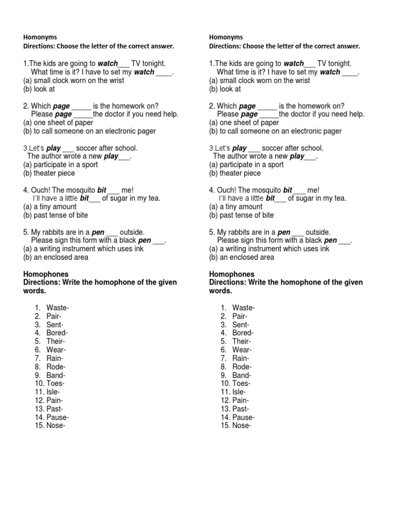 Homonyms and Homophones | PDF | Lexical Semantics | Leisure