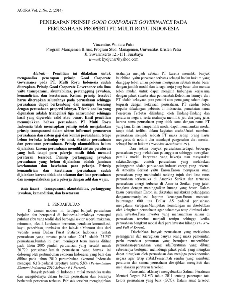 ID Penerapan Prinsip Good Corporate Governance Pada Perusahaan Properti PT Multi PDF | PDF