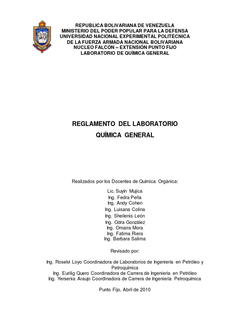 Reglamento Del Laboratorio UNEFA 2014 | PDF | Laboratorios | Agua