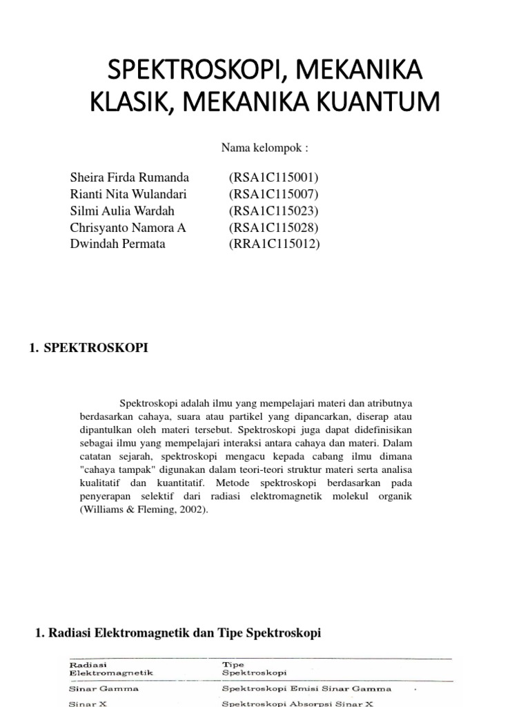 Spektroskopi, Mekanika Klasik, Mekanika Kuantum Dwinda | PDF