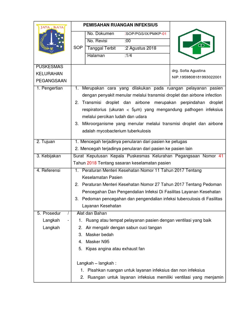 SOP Pemisahan Ruangan Infeksius | PDF