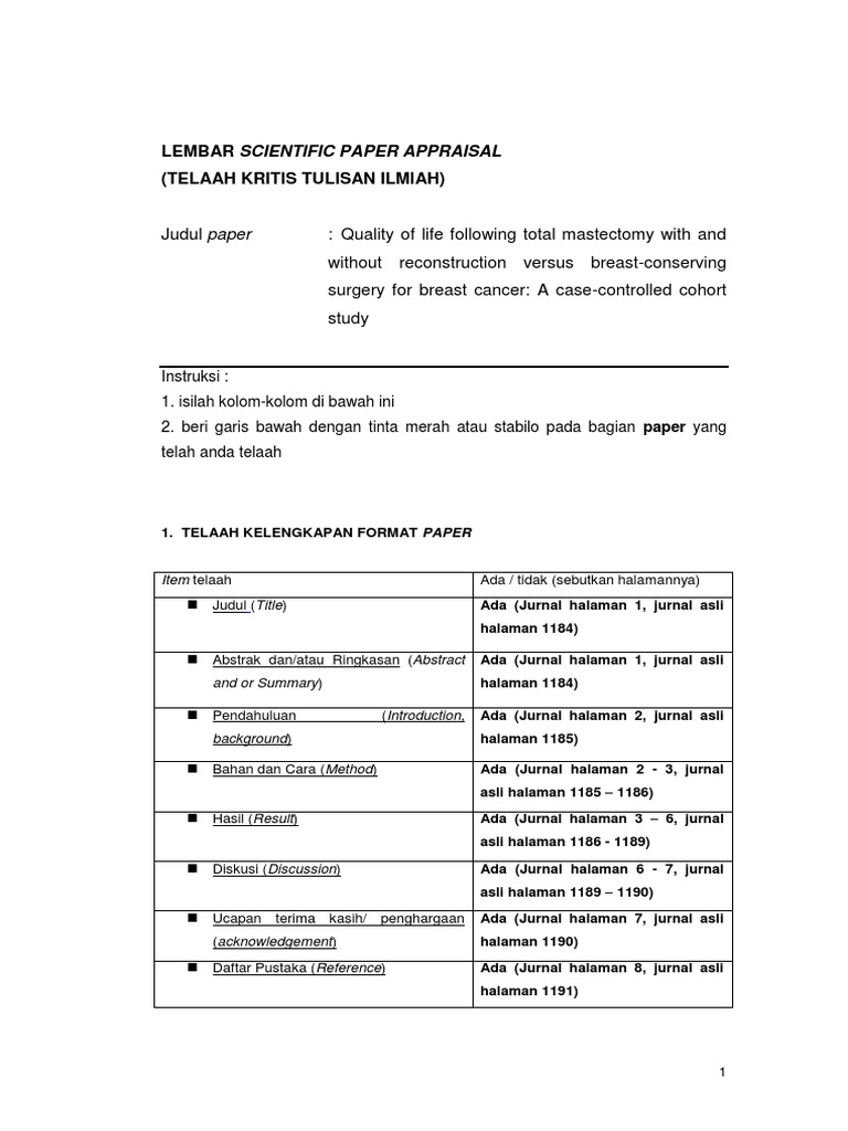 Journal Appraisal | PDF | Mastectomy | Breast Cancer