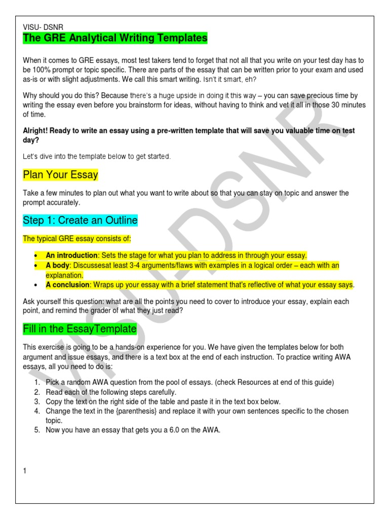 The GRE Analytical Writing Templates: Plan Your Essay | PDF | Argument ...