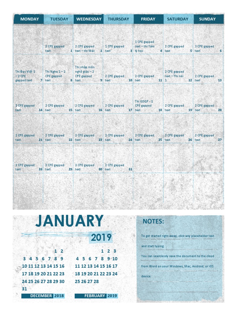 January: Tuesday Thursday Saturday | PDF