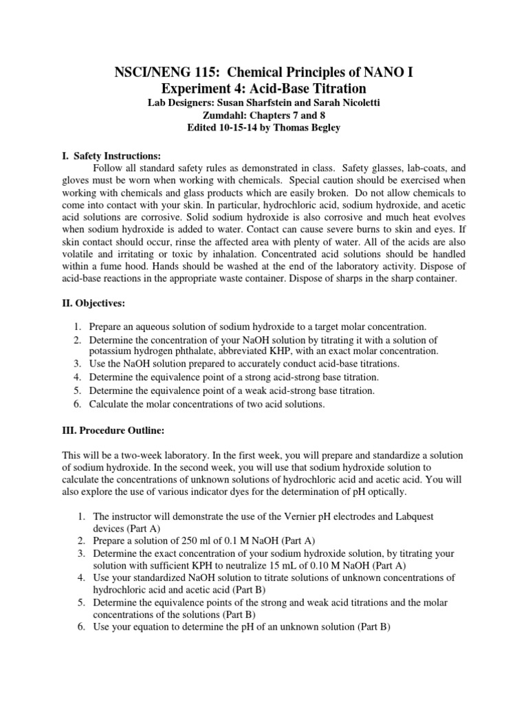 Acid - Base Lab 2016 Begley | PDF | Sodium Hydroxide | Titration
