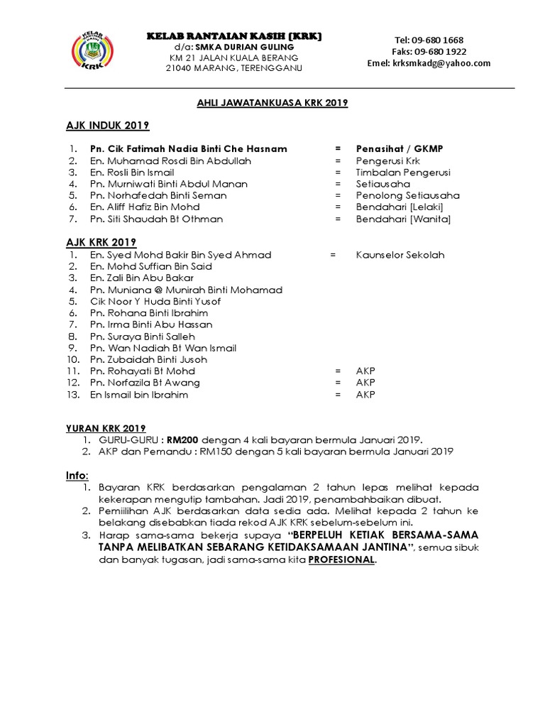 Ajk Kelab Rantaian Kasih | PDF