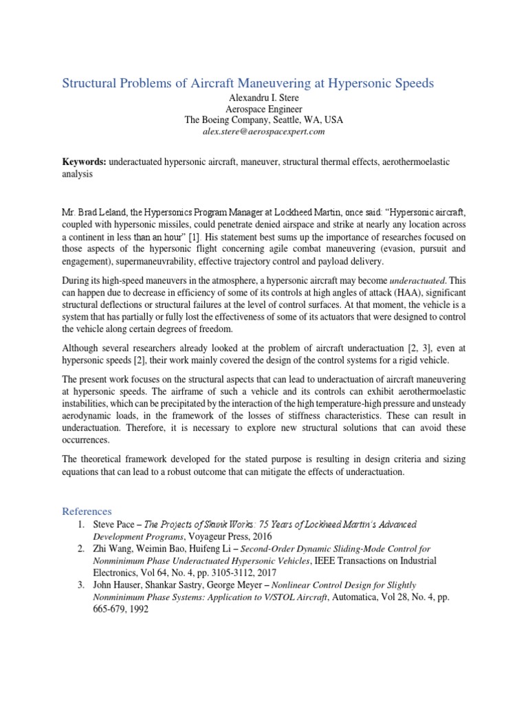 Structural Problems of Aircraft Maneuvering at Hypersonic Speeds | PDF ...