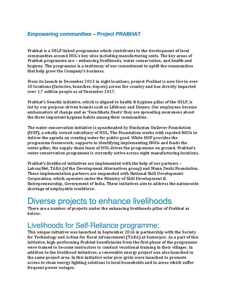 Project Prabhat: Community Empowerment Initiatives | PDF | Economies ...