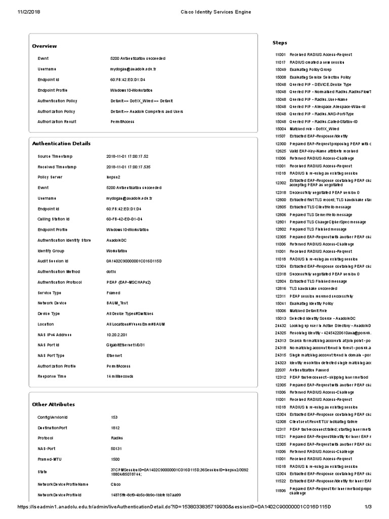 802.1x Cisco ISE Succeed Steps | PDF | Radius | Internet Protocols