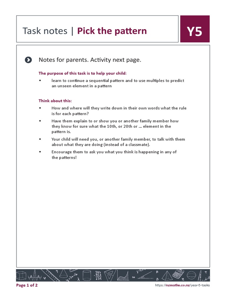 Task Notes - : Pick The Pattern | PDF