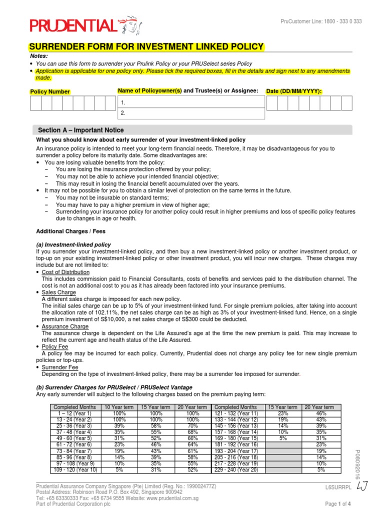 PruLink Surrender Form PDF | PDF | Insurance | Option (Finance)