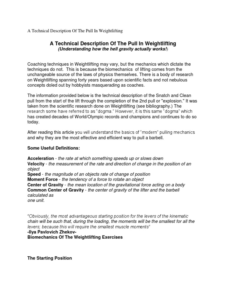 A Technical Description of The Pull in Weightlifting | PDF | Physics ...