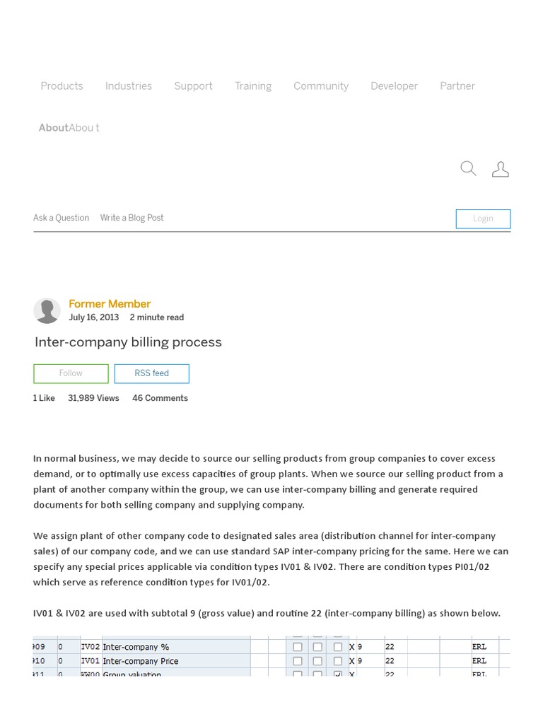 Inter-Company Billing Process - SAP Blogs | PDF | Invoice | Business