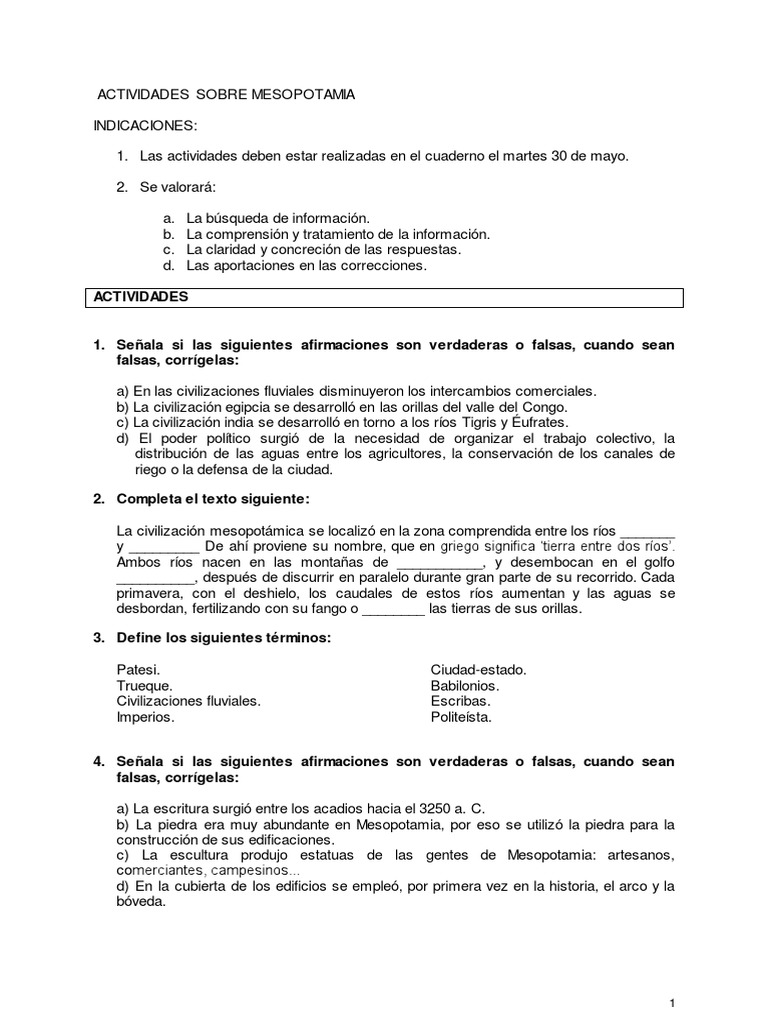 Actividades de Historia Mesopotámica | PDF | Mesopotamia | Sumeria