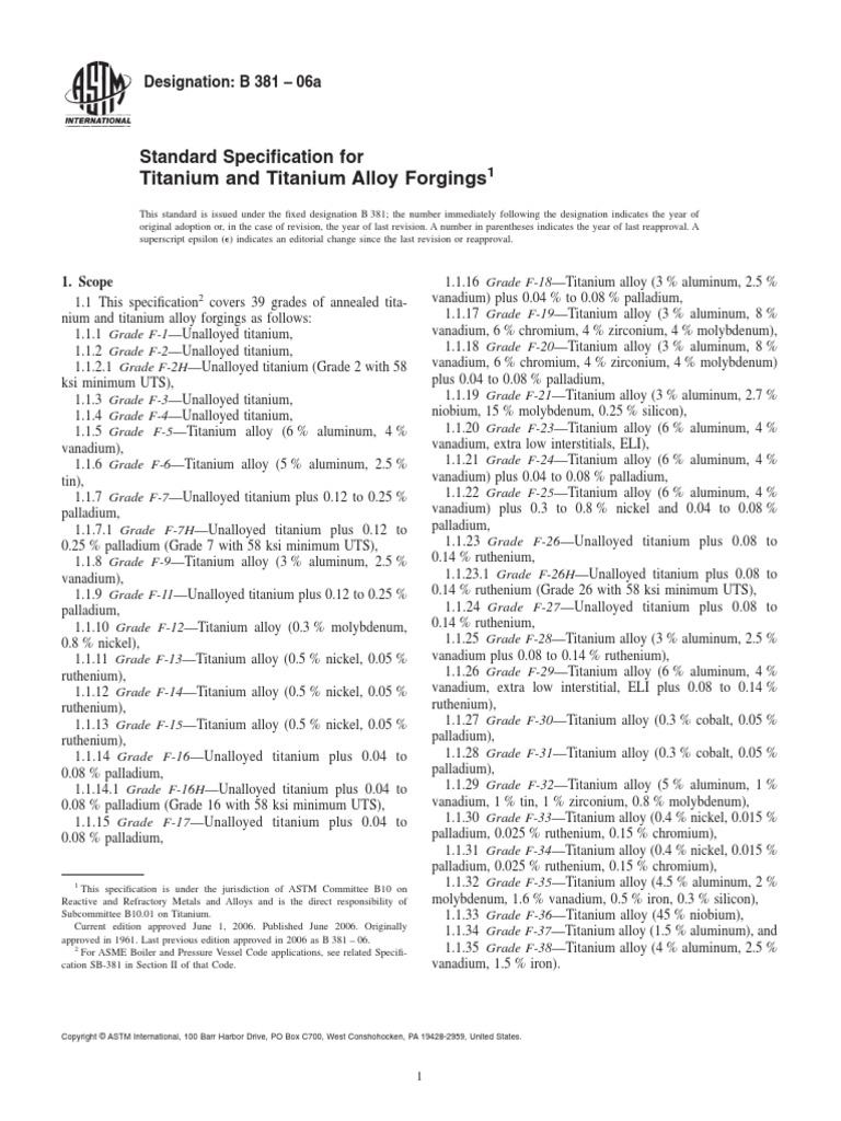Titanium and Titanium Alloy Forgings: Standard Specification For | PDF ...