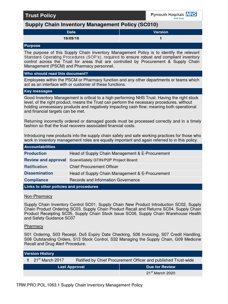 TRW - pro.POL.1063.1 Supply Chain Inventory Management Policy | PDF ...