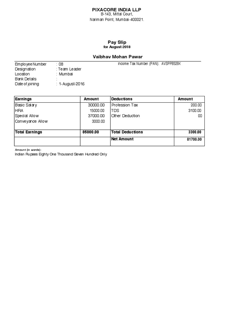 PAYSLIP August 2018 PDF | PDF
