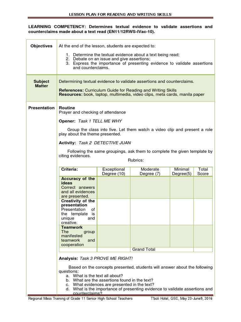 RWS Lesson Plan Learning Competency 10 | Download Free PDF | Lesson ...
