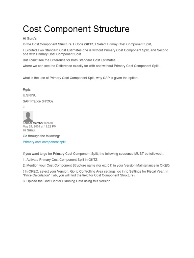 Cost Component Structure | PDF