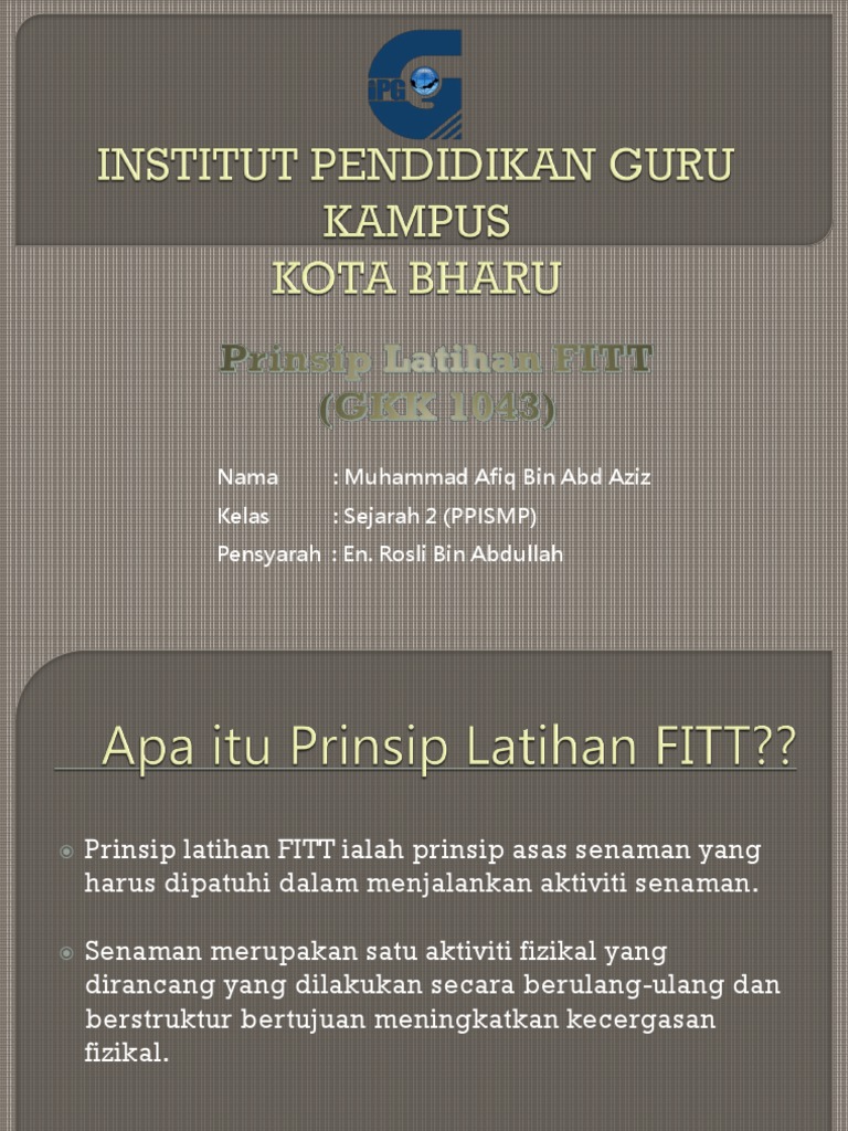 MENINGKATKAN KESEJAHTERAAN FIZIKAL MELALUI PRINSIP LATIHAN FITT | PDF