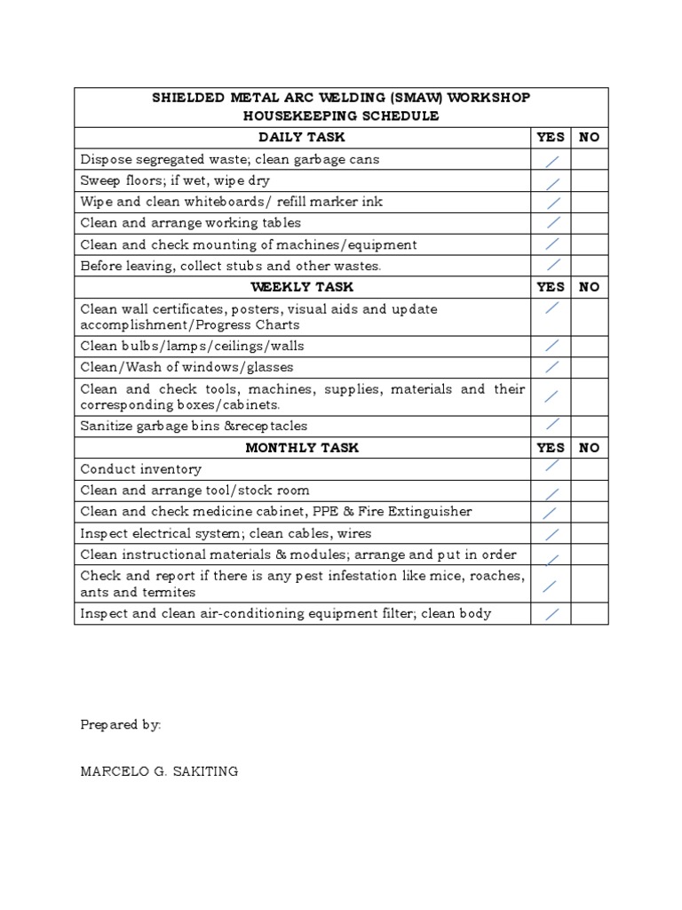 SMAW Workshop Housekeeping Guide | PDF