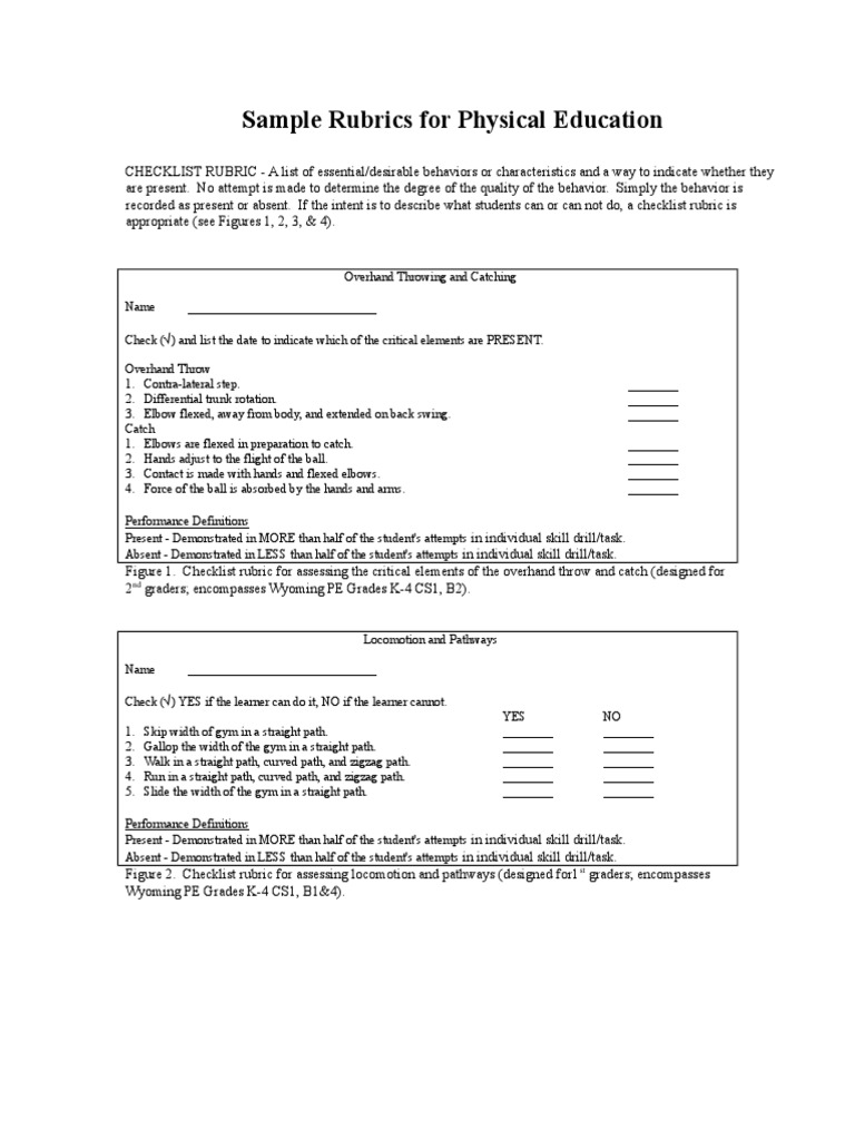Sample Rubrics For Physical Education 0 | PDF | Rubric (Academic ...