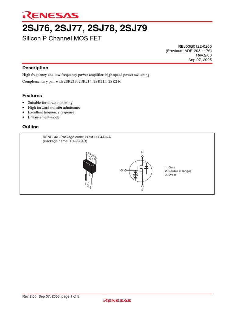 2SJ76, 2SJ77, 2SJ78, 2SJ79: Silicon P Channel MOS FET | PDF | Field ...