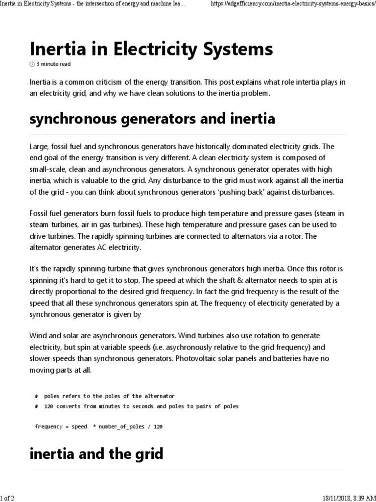 Understanding Inertia in Electric Grids | PDF | Electric Generator ...