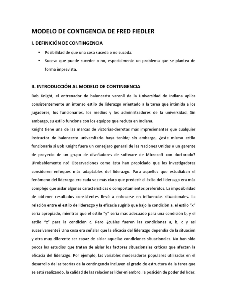 Modelo de Contingencia de Fred Fiedler | PDF | Liderazgo | Conceptos ...