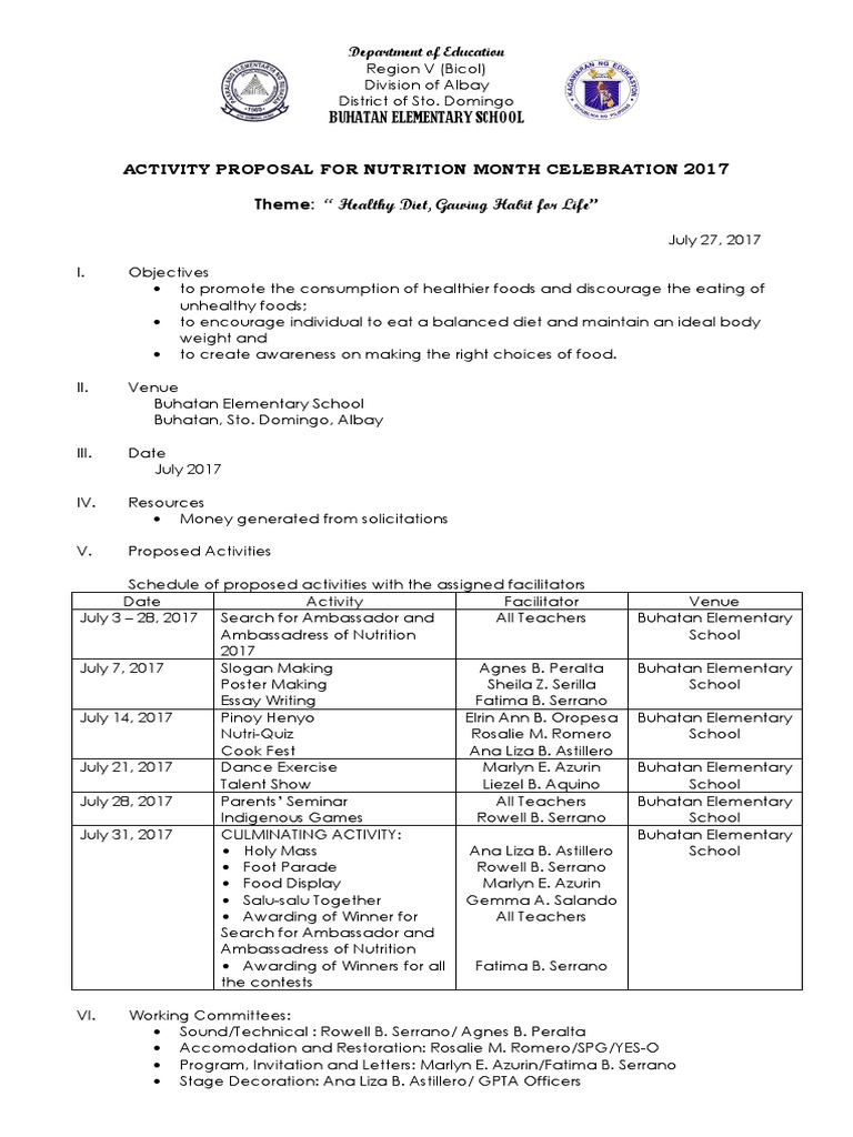 Activity Proposal For Nutrition | PDF | Healthy Diet | Management Of ...