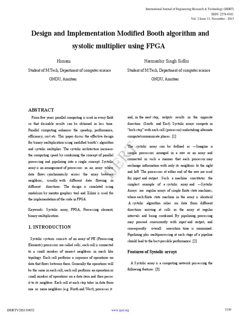 Ijert Ijert: Design and Implementation Modified Booth Algorithm and Systolic Multiplier Using ...