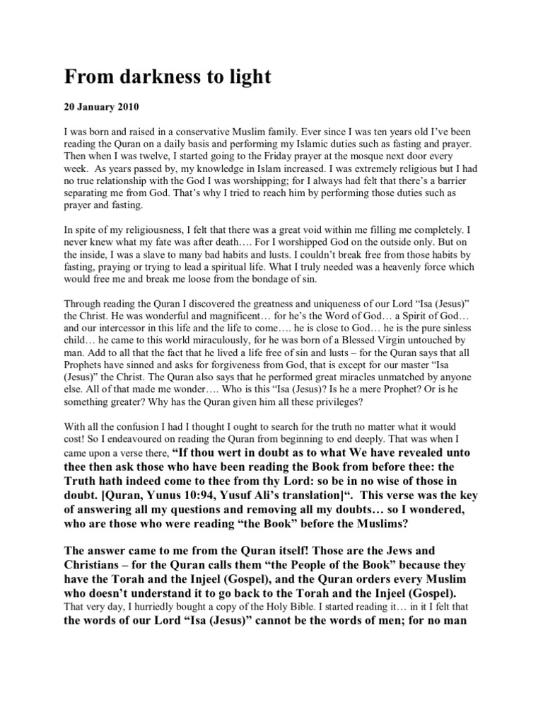 From Darkness To Light | PDF | Jesus | Prayer