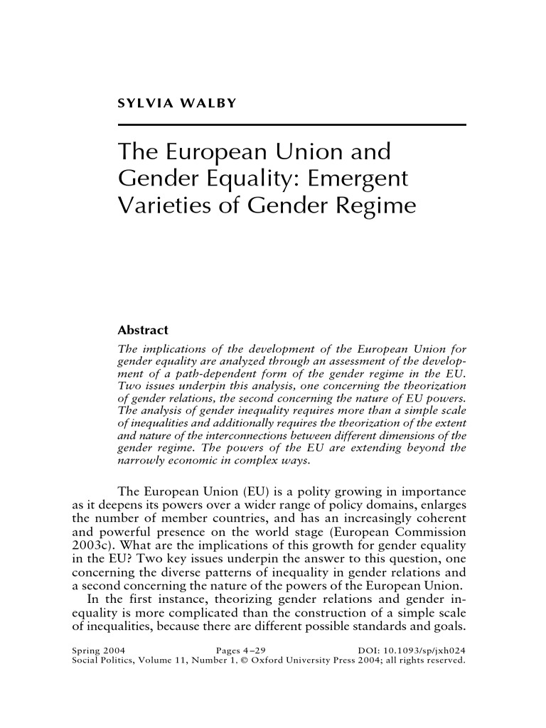 Sylvia Walby Eu Gender PDF | PDF | European Union | Gender