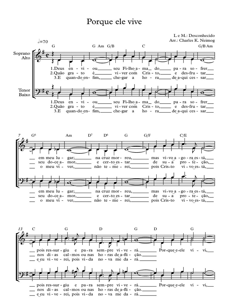 Porque Ele Vive - Partitura Completa PDF | PDF