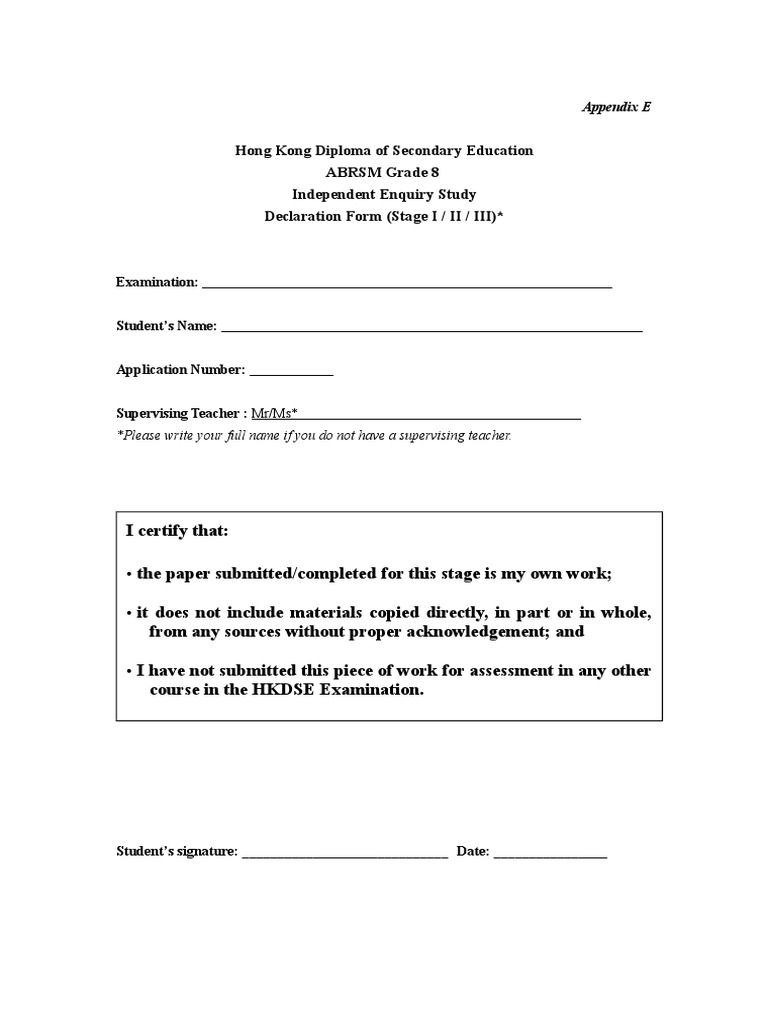 Hong Kong Diploma of Secondary Education ABRSM Grade 8 Independent ...