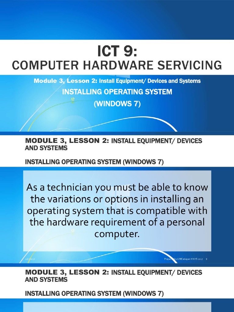 Ict 9 Module 3, Lesson 2.4.2 Installing Operating System (Windows 7 ...